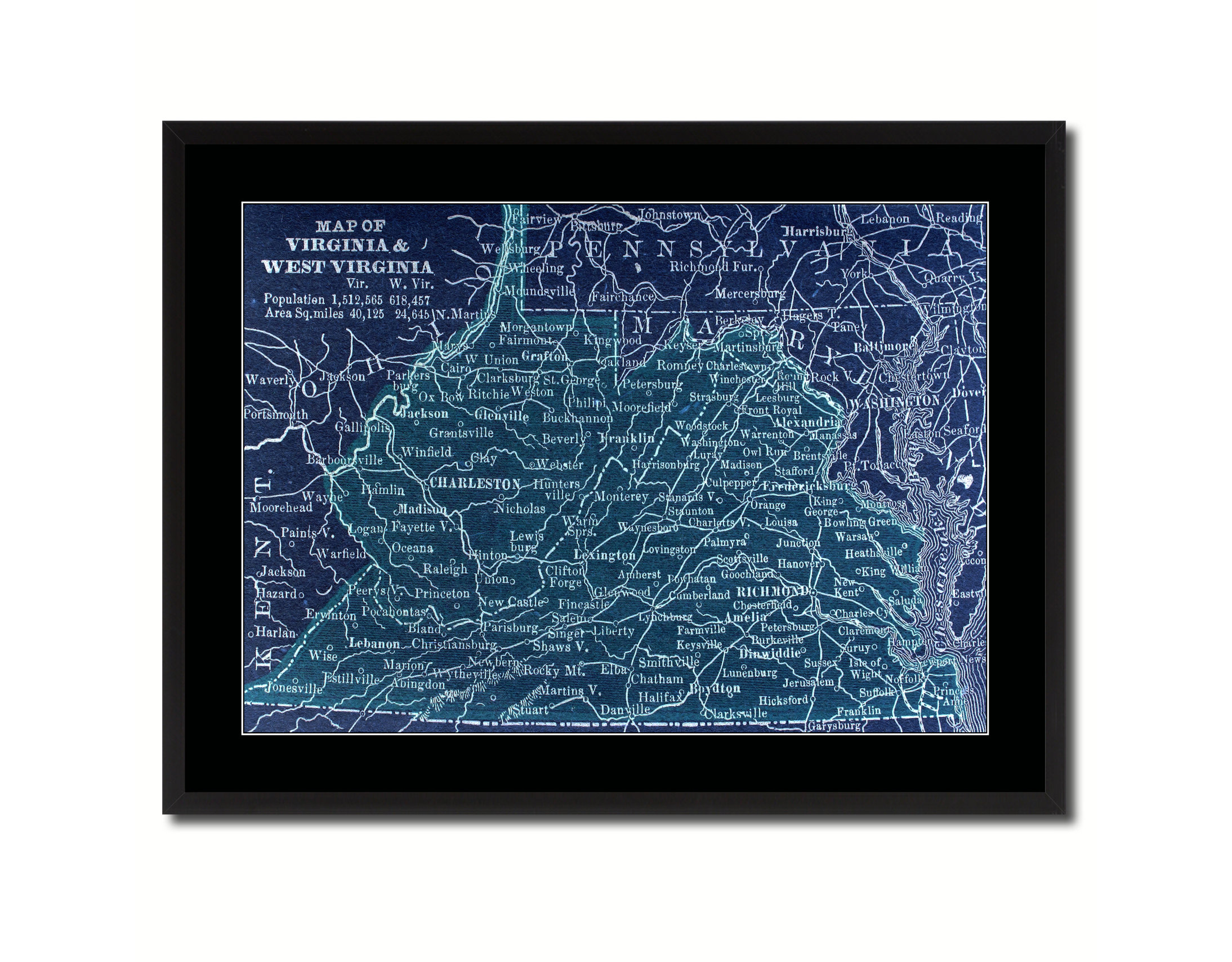 Virginia West Virginia Vintage Vivid Color Map Canvas, 28"x37 ...