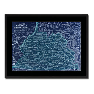 Virginia West Virginia Vintage Vivid Color Map Canvas, 28"x37 ...