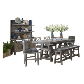 Lodge Dining Counter Table With 4 Stools 1 Bench Buffet With Hutch ...