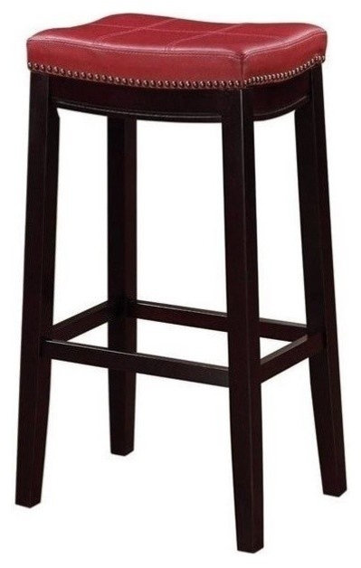 Pemberly Row 32" Transitional Wood/Faux Leather Bar Stool in Red ...