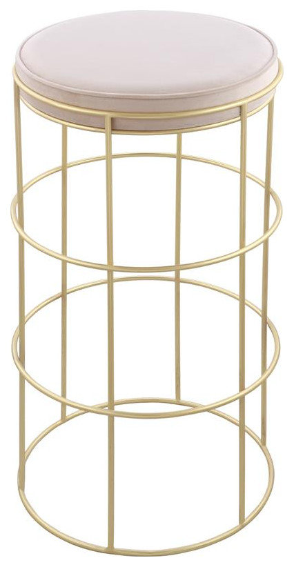 Home Square 2 Piece Metal Rebar Velvet Counter Stool Set in Cream ...