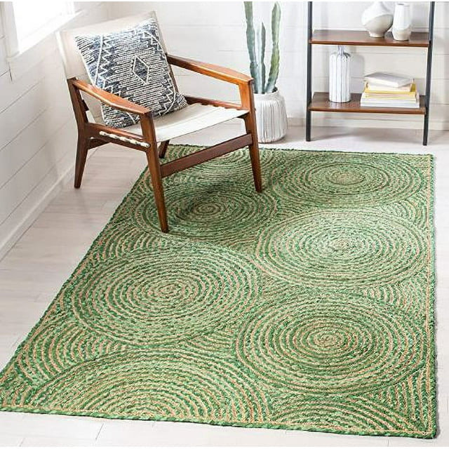 Farmhouse Braided Rug in Green Cotton and Natural Jute, Reversible ...