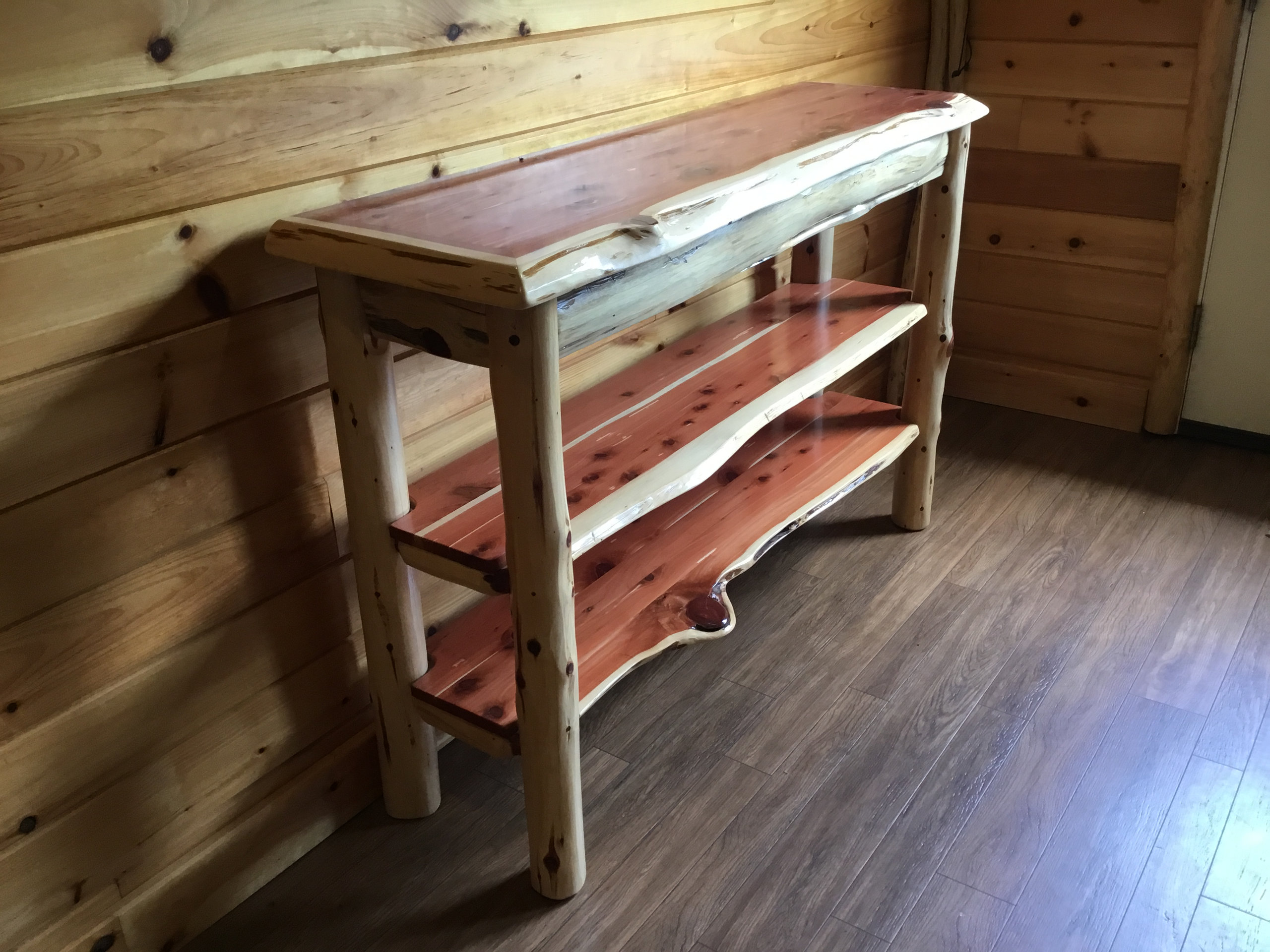 Rustic Red Cedar Log Live Edge TV Stand/Console Table - Rustic ...