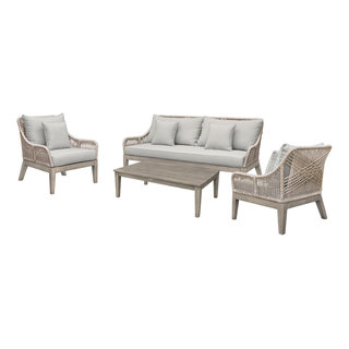 Hawaii 4-Piece Outdoor Patio Furniture Set, Acacia and Rope With ...