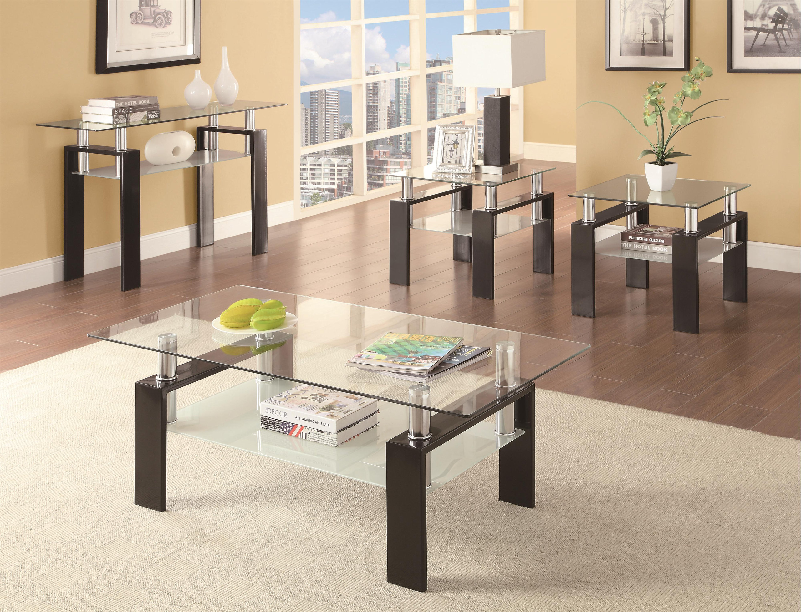 Coaster Glass Top Contemporary Rectangular Coffee Table in Black ...