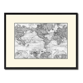 World Ocean Currents Map Print On Canvas With Black Custom Frame, 16" X ...