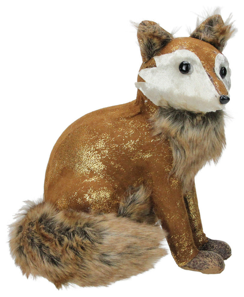 10.25" Plush Brown Sitting Fox Figure Animal Decoration - Rustic ...