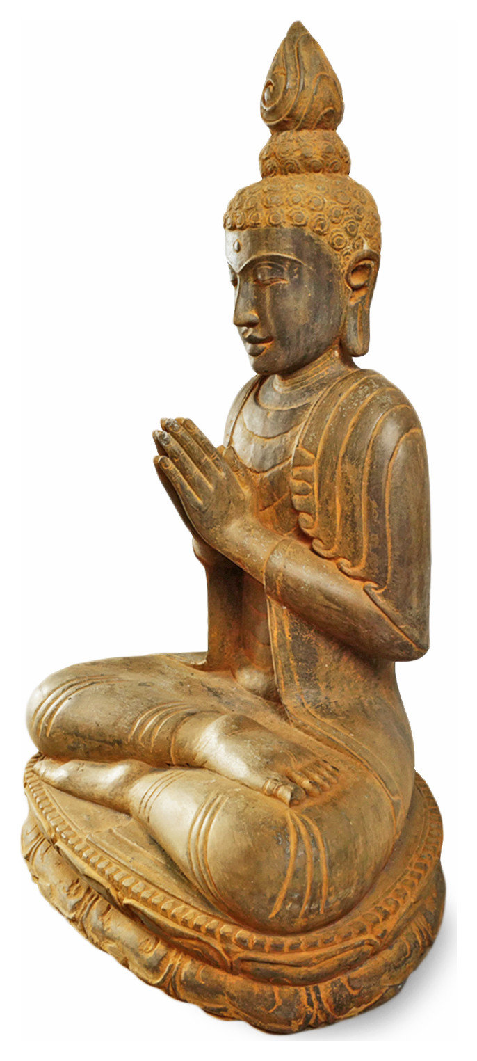 Rust Stone Sitting Garden Buddha - Asian - Garden Statues And Yard Art ...