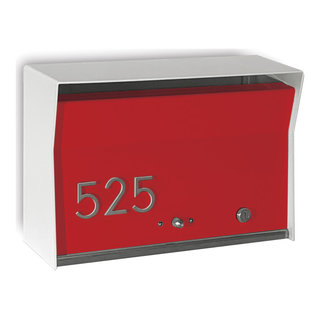 RetroBox Locking Modern Wall Mounted Mailbox, in Arctic White & Red ...