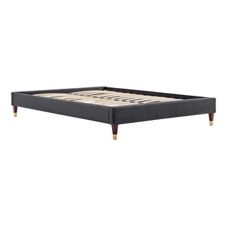 Queen Platform Bed, Legs With Golden Sleeves & Velvet Covered Frame ...