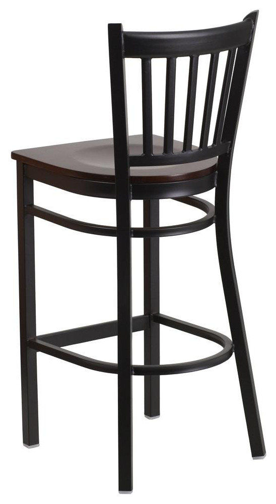 Black Vertical Back Metal Restaurant Barstool - Walnut Wood Seat ...
