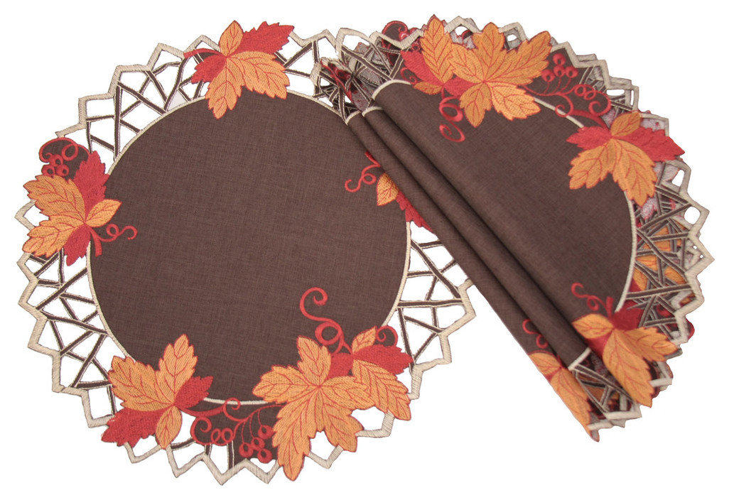 Harvest Hues Embroidered Cutwork Fall Doilies, Set of 4, 16''Round ...