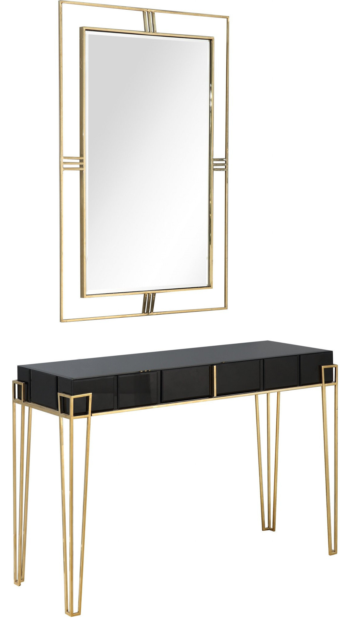 Modern Black and Gold Console Table and Mirror Set - Contemporary ...
