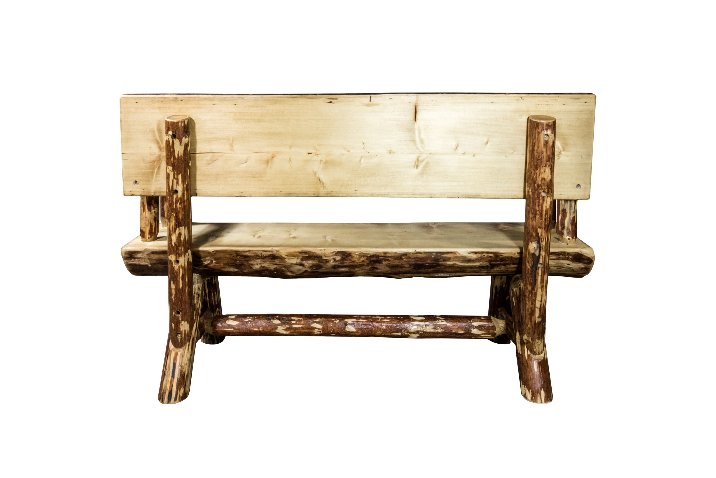 Glacier Country Half Log Bench with Back & Arms, Exterior Stain Finish ...