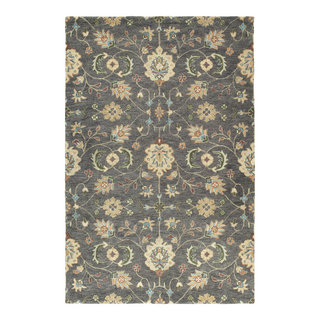 Kaleen Helena Collection Charcoal Background Beige Area Rug 4'x6 ...