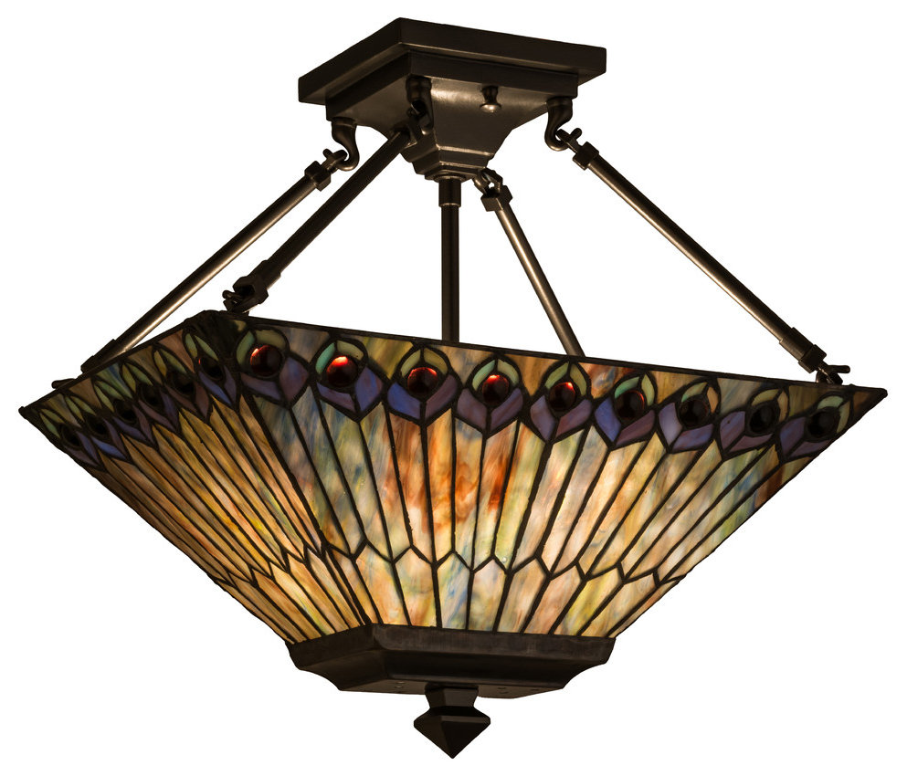16L Tiffany Jeweled Peacock Oblong Semi-Flushmount - Victorian - Flush-mount Ceiling Lighting ...