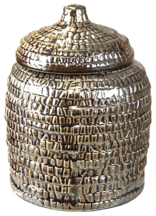 Abstract Patterned decorative Ceramic Covered Jar, Silver ...