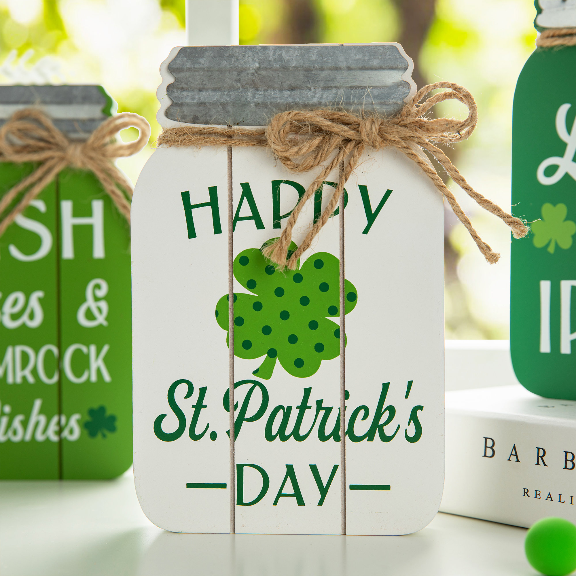 7"H St. Patrick's Wooden Mason Jar Table Decor, 3-Piece Set ...
