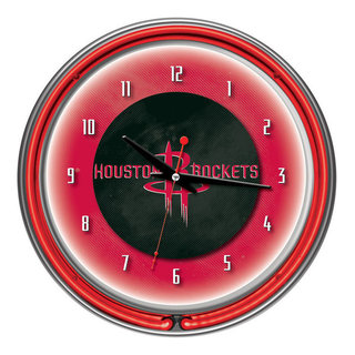 Houston Rockets NBA Chrome Double Ring Neon Clock - Contemporary - Wall ...