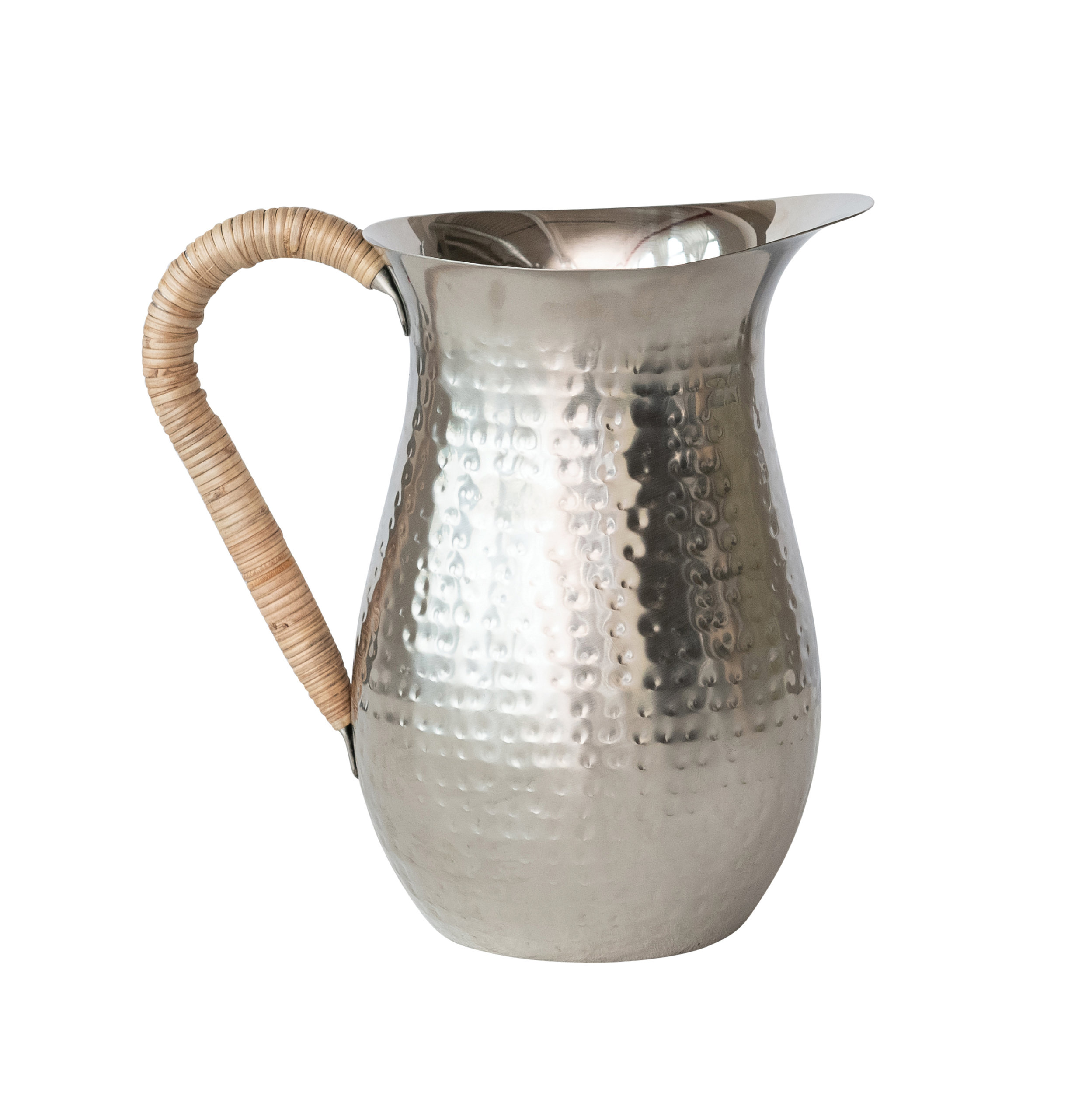 Hammered Stainless Steel Pitcher With Rattan Wrapped Handle, Brushed ...