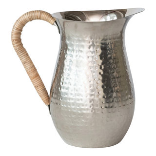Hammered Stainless Steel Pitcher With Rattan Wrapped Handle, Brushed ...