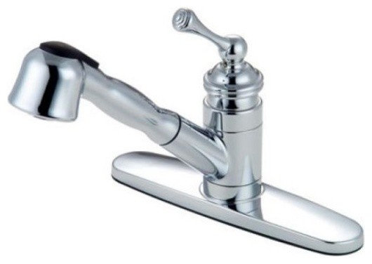 Polished Chrome Single Handle 8" Mono Deck Pull-Out Kitchen Faucet ...
