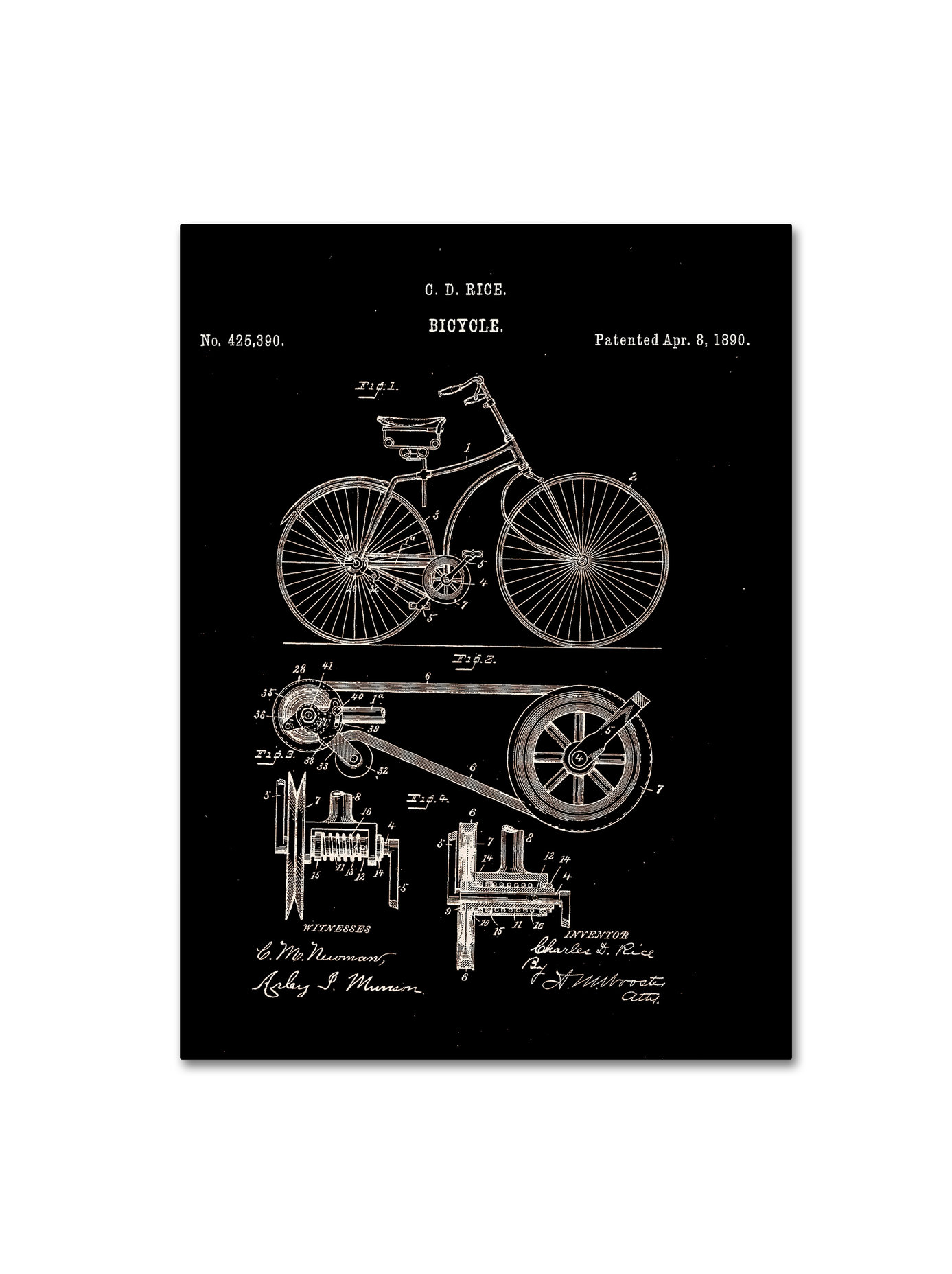 'Bicycle Patent, 1890, Black' Canvas Art by Claire Doherty, 24" x 32 ...