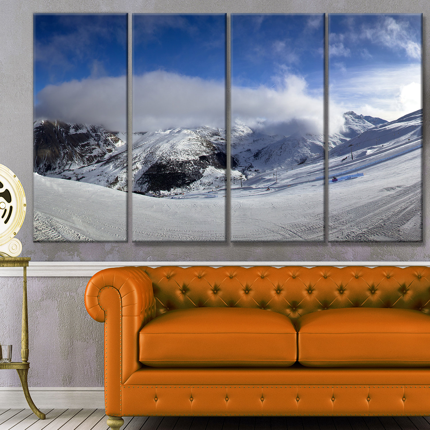 Winter in Alps Panorama, Landscape Canvas Art Print, 48"x28", 4 Panels ...