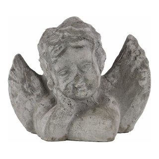 Cemented Cherub Bust Figurine, Large, Gray - Traditional - Garden ...