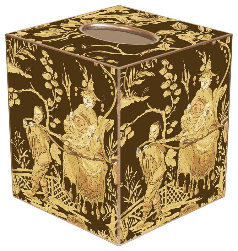 TB346-Brown & Gold Asian Toile Tissue Box Cover - Traditional - Tissue ...
