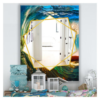 Designart Colored Ocean Waves Falling Down Traditional Frameless Wall ...