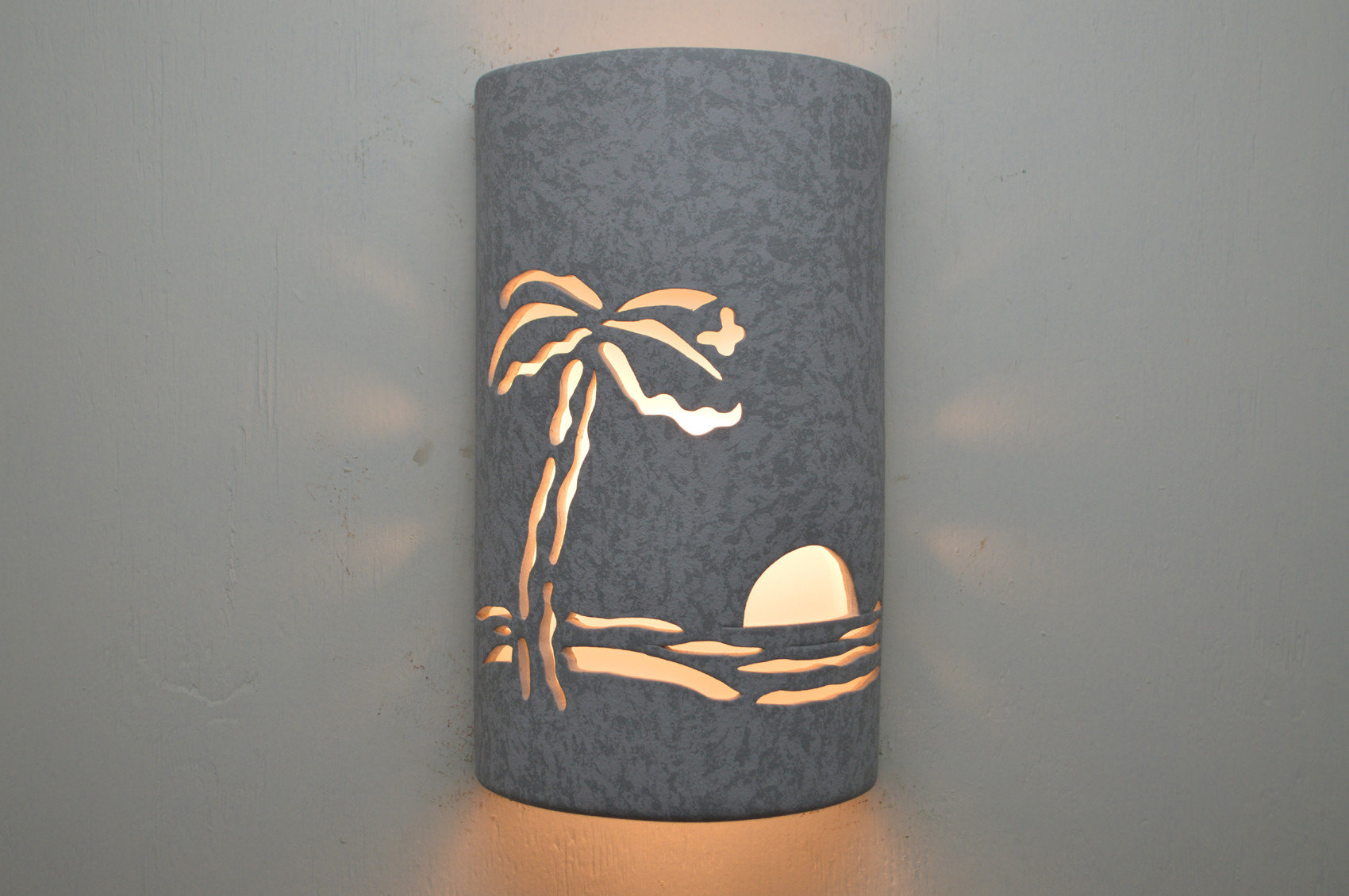 Half Round Wall Sconce Open Top Paradise Palm, Gray Tone 14", Indoor ...