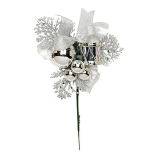 7" Outdoor Weatherproof Christmas Leaf Drum Ball Pick, Silver, Set of ...