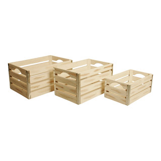Set Of 3 Mediumium Whitewash Wood Crates - Farmhouse - Baskets - by ...