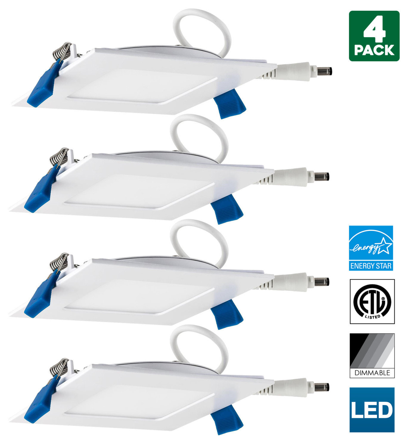 4-Pack Sunlite LED 4" Square Slim Downlight, 10W, Dimmable, 50K Super ...