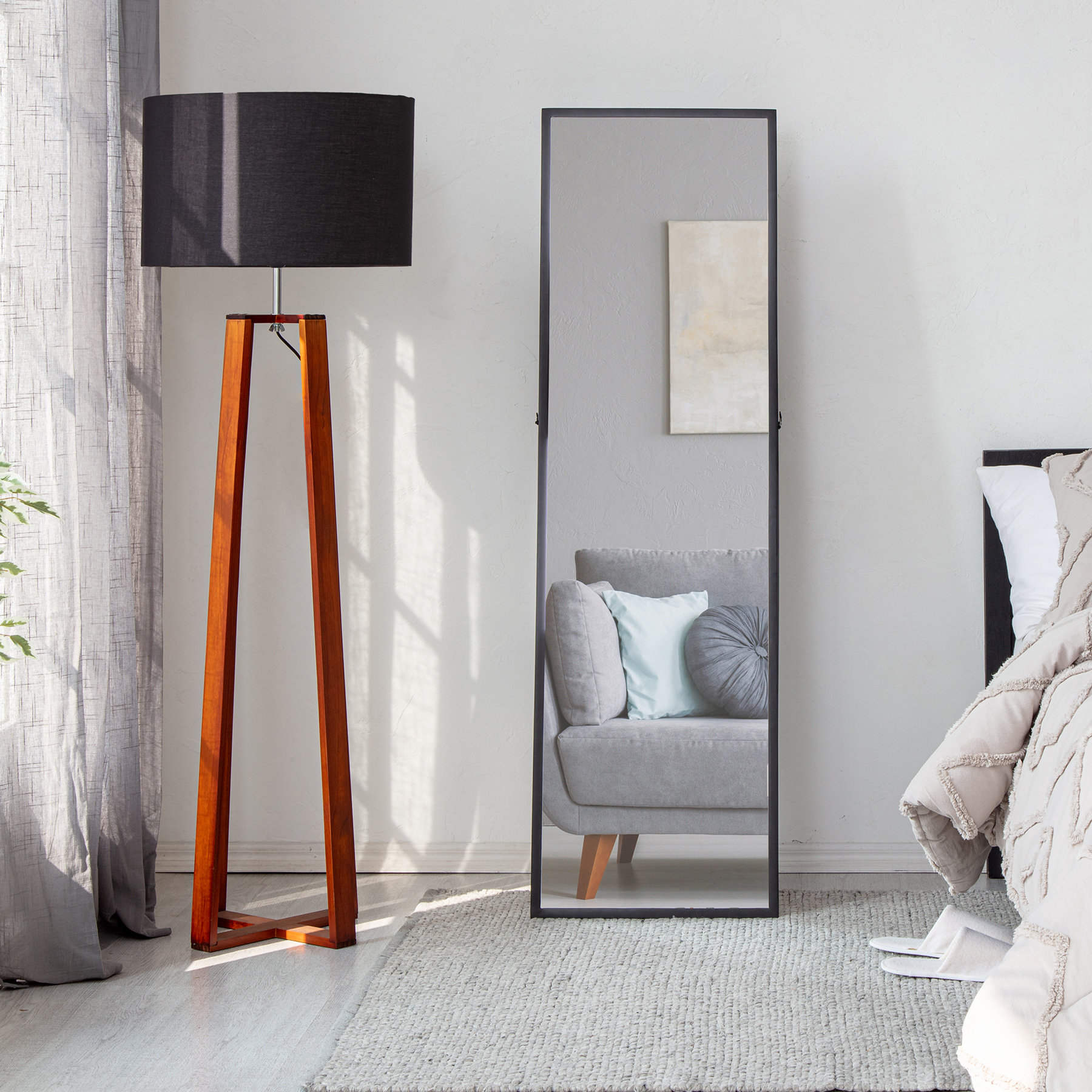 Carmen Black Rectangular Linear Mirror - Transitional - Floor Mirrors ...