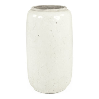 Distressed Terracotta Vase, Large, Cylindrical, Off-White - Rustic ...