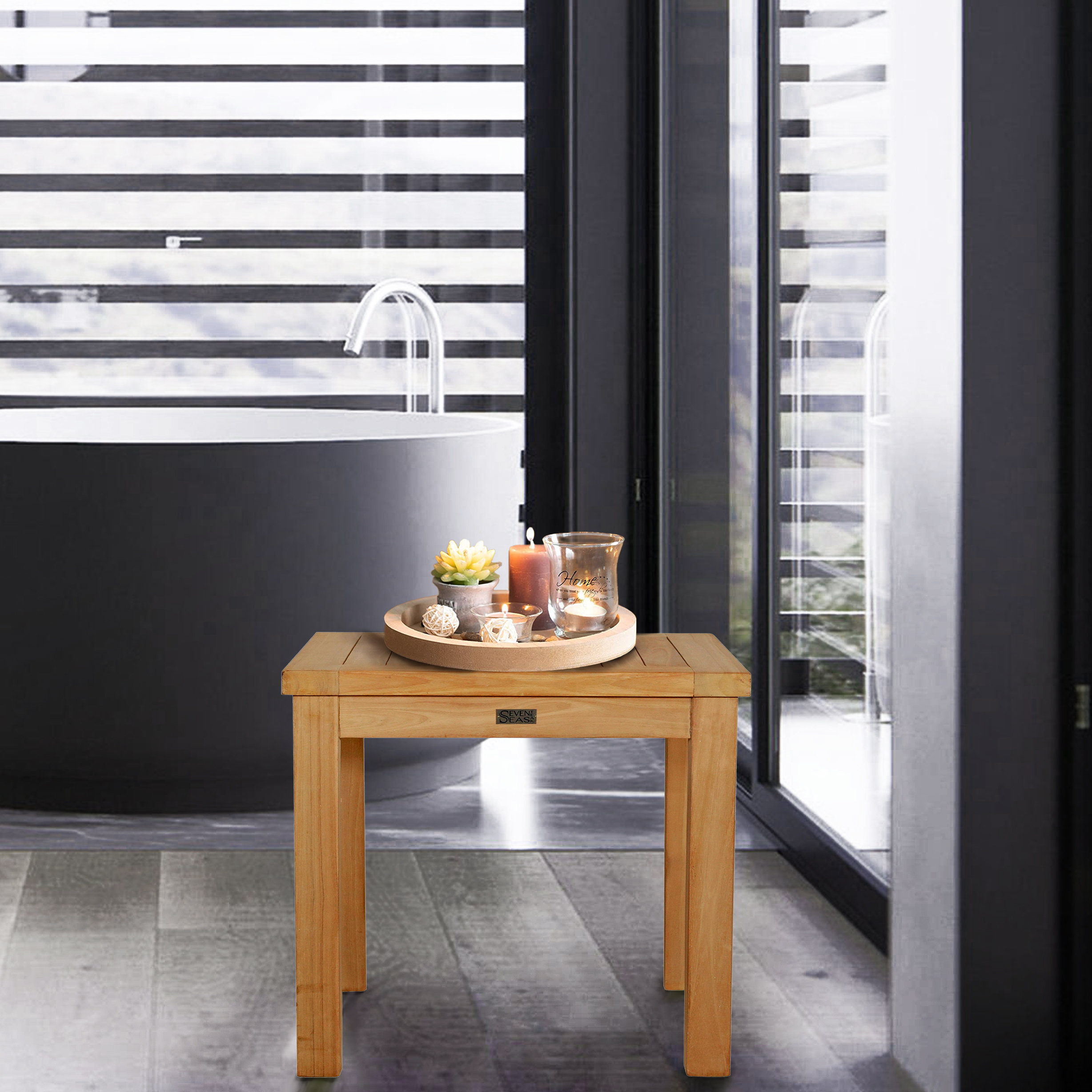 Teak Wood Somers Bathroom Side Table, Large - Transitional - Shower ...