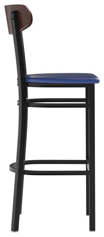 Blue Vinyl/Wood Back Barstool - Transitional - Bar Stools And Counter ...