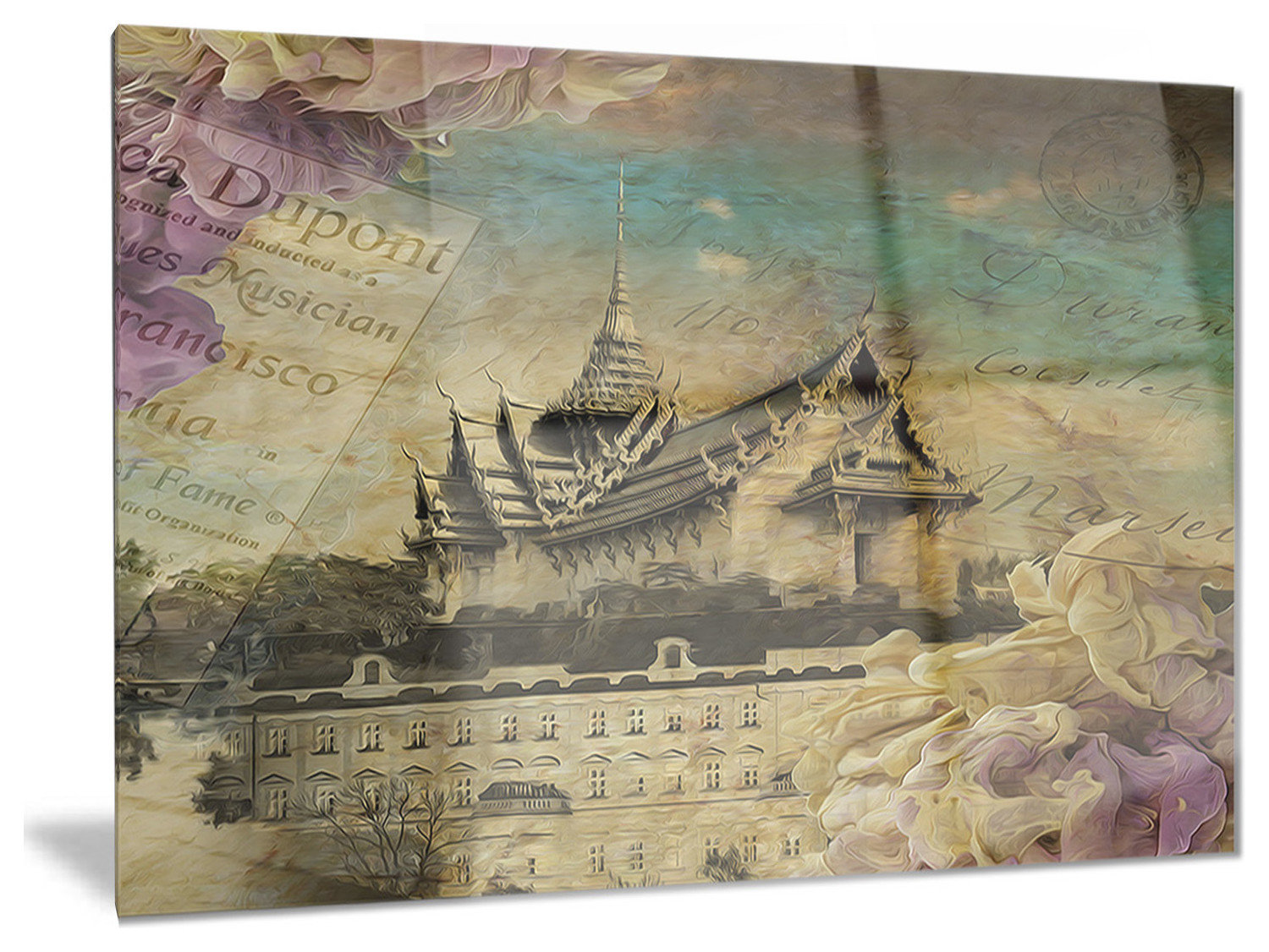 "Vintage-Style Sky Castle" Contemporary Glossy Metal Wall Art, 28"x12 ...
