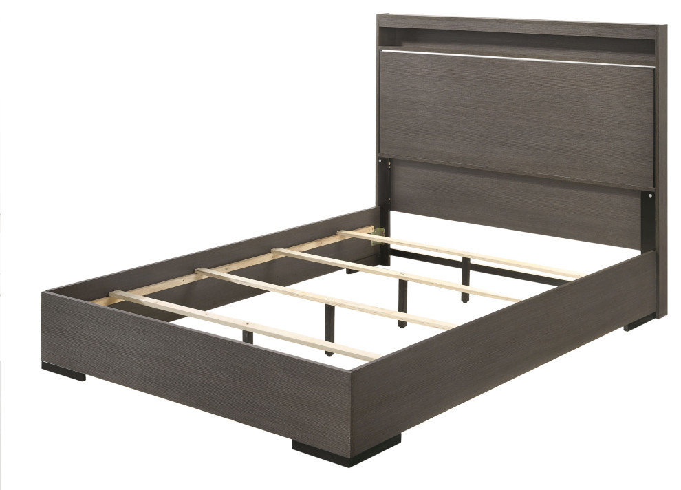 Escher Bed, LED and Gray Oak, Eastern King - Transitional - Panel Beds ...