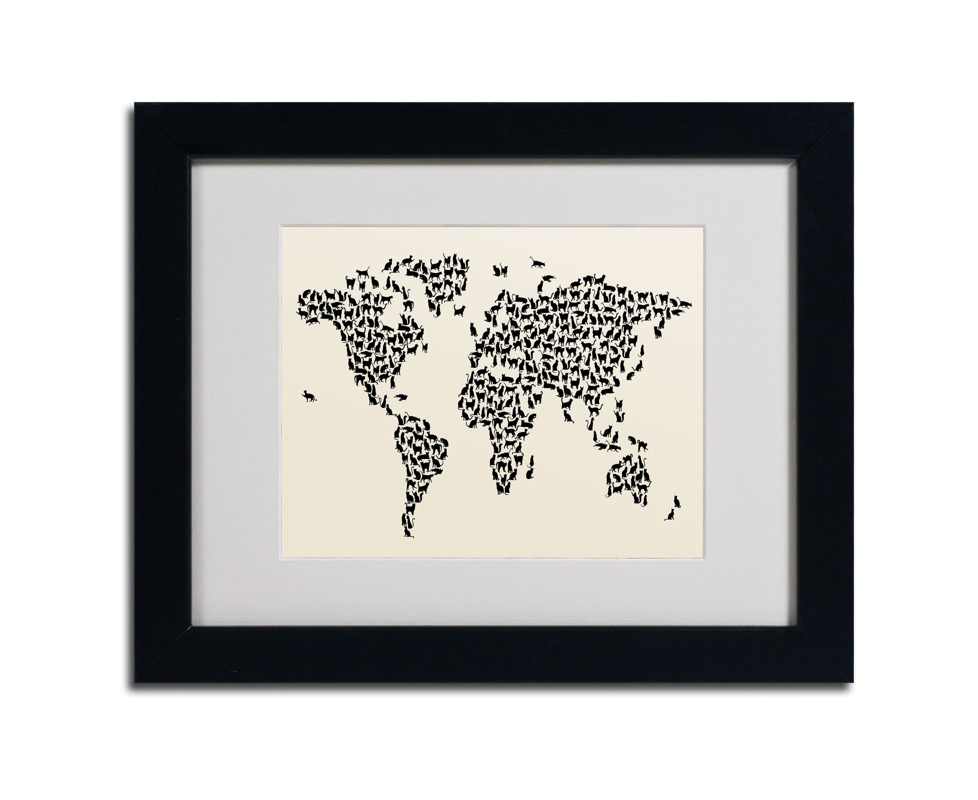 'Cats World Map 2' Matted Framed Canvas Art by Michael Tompsett, 11" x ...