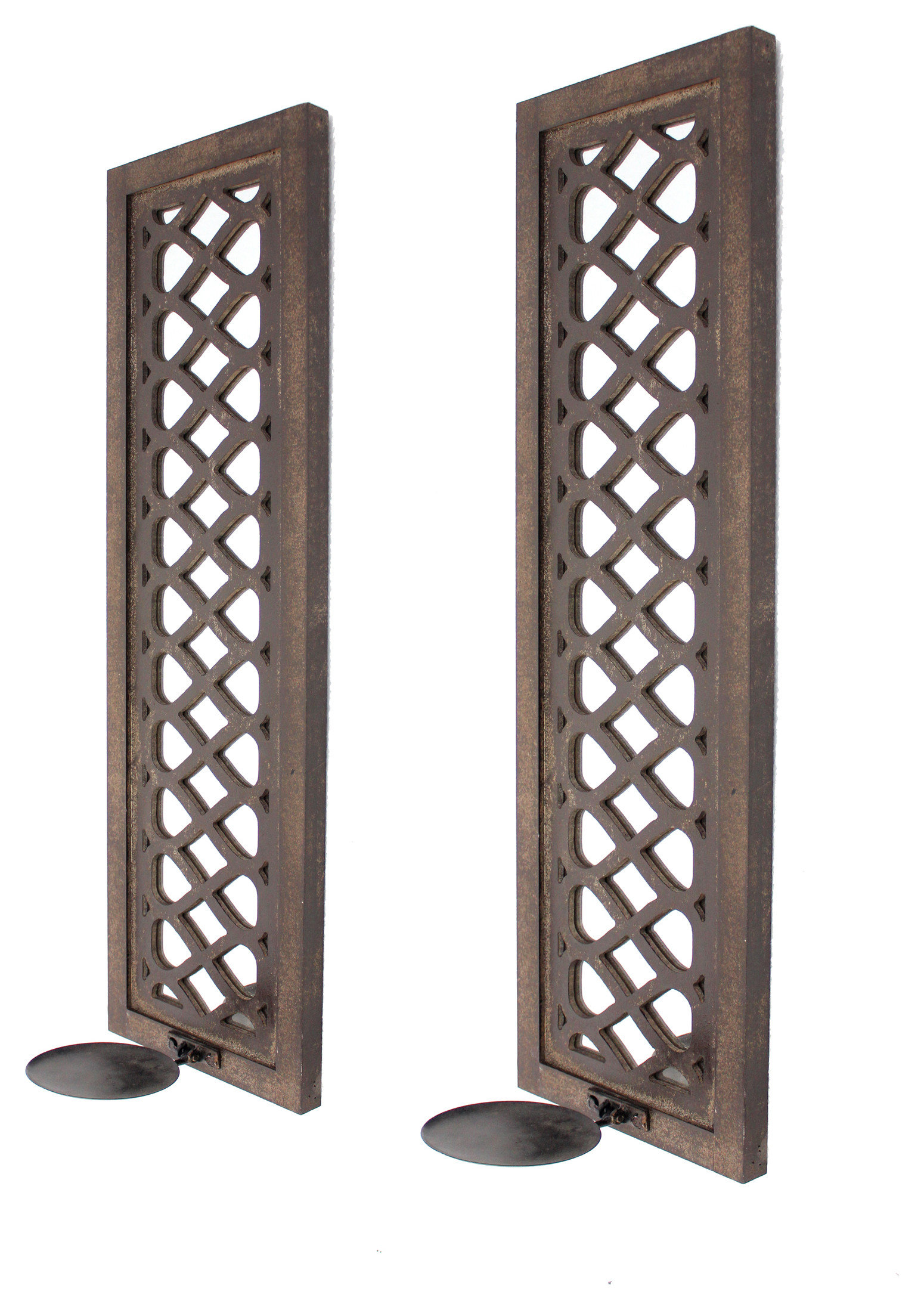 Wooden Rectangular Candle Holder with Lattice Pattern, Set of 2, Brown ...