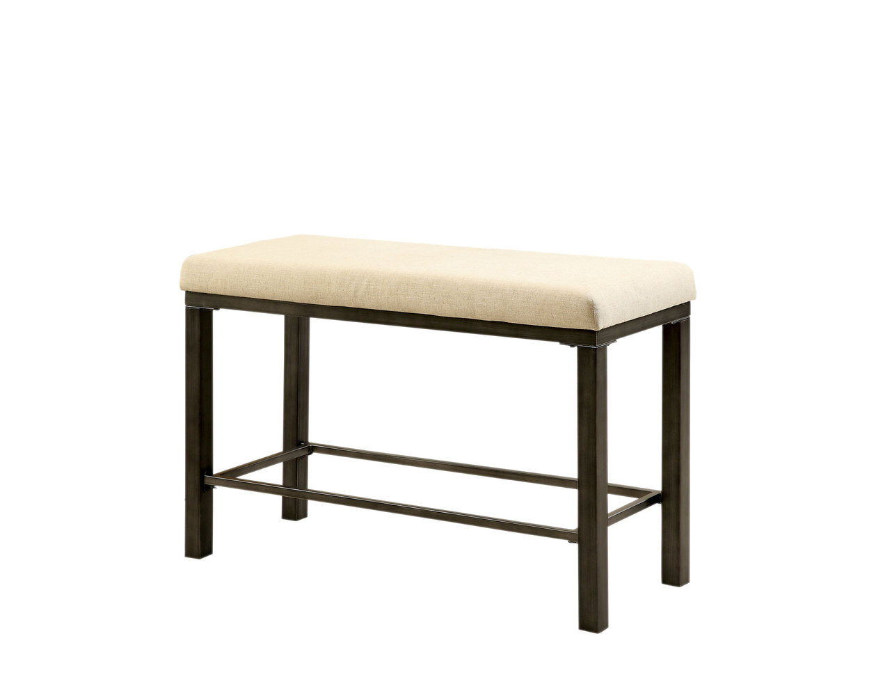 Metal Frame Counter Height Bench With Beige Fabric Padded Seat, Oak ...