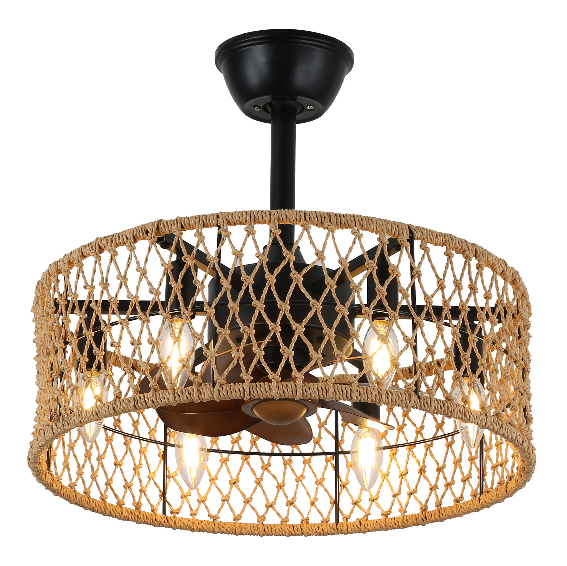 Aura Aura 18" Boho Caged Farmhouse Woven Rattan Ceiling Fan with Lights ...