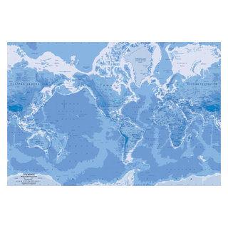 Blue World Map Wall Mural, Peel & Stick, 125" x 84" - Modern - Wall ...