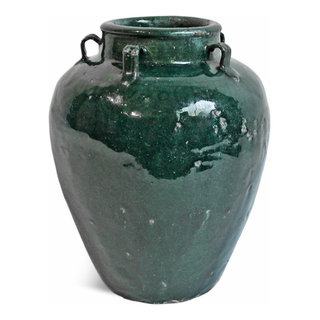 Consigned Antique Jade Green Ceramic Jar - Transitional - Decorative ...