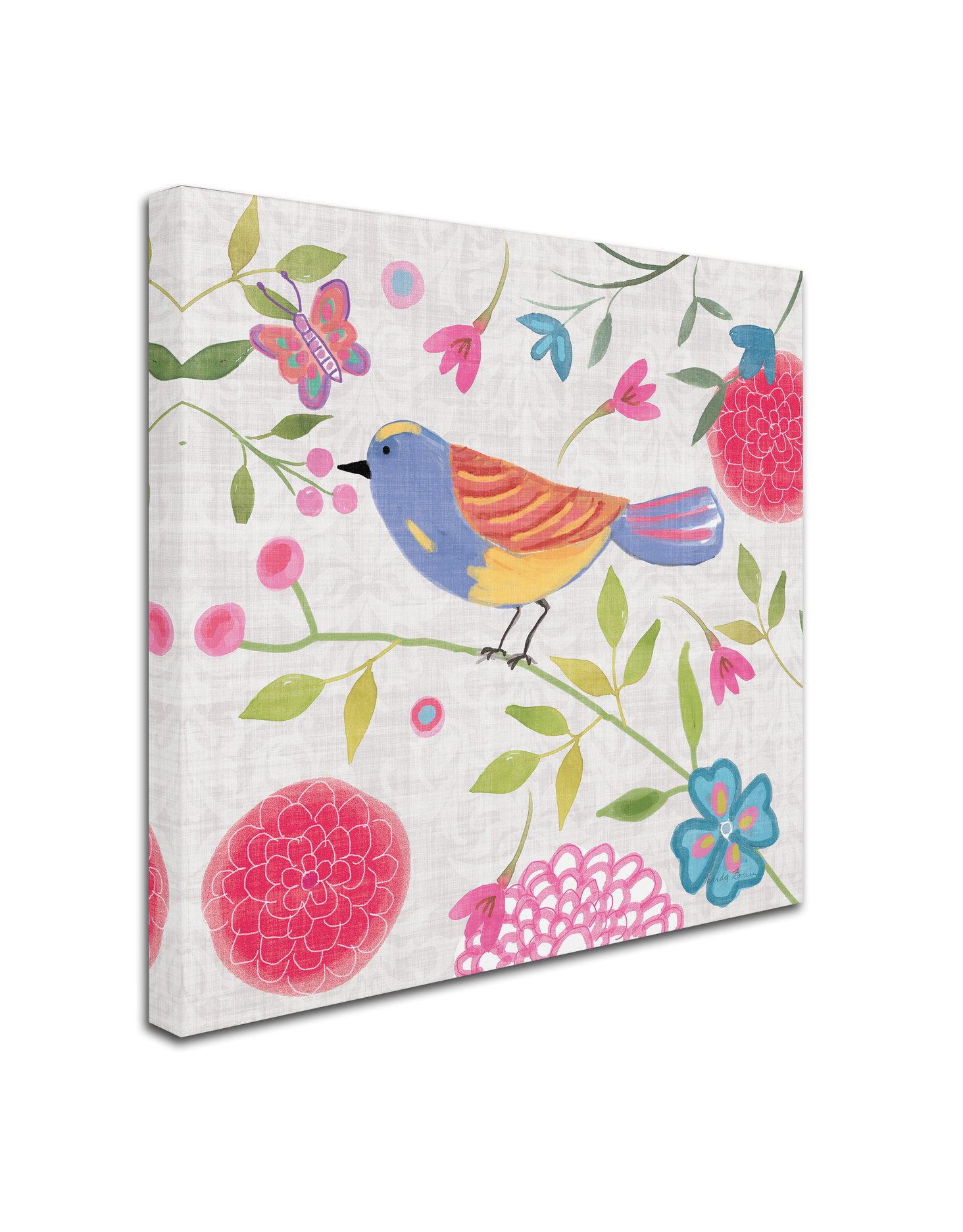 "Damask Floral and Bird III v2" by Farida Zaman, Canvas Art, 14"x14 ...