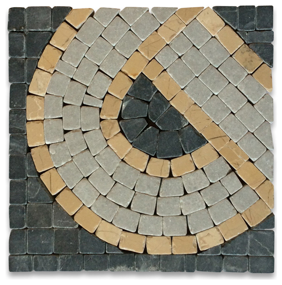 Marble Mosaic Border Deco Accent Insert Tile Wave Nero 4x4 Tumbled, 1 ...