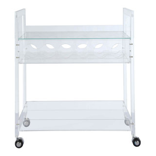 HomeRoots 31" X 16" X 31" Clear Acrylic And Clear Glass Serving Cart ...
